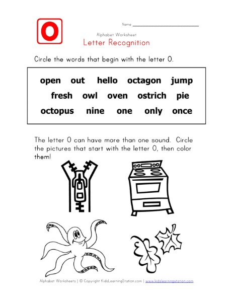 Letter O Words Alphabet Recognition Page All Kids Network