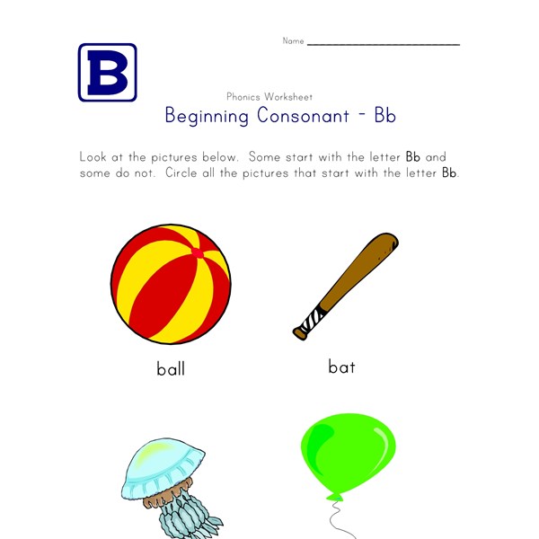 Beginning Consonants Letter B Worksheet | All Kids Network