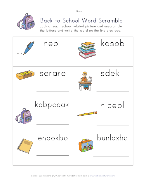 Back To School Word Scramble Worksheet Back To School Word Scramble Worksheet
