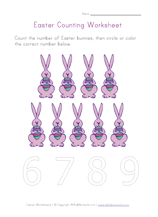 Easter Worksheet - Count to Nine