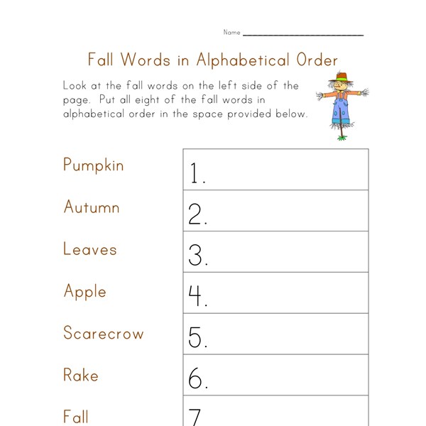 Alphabetical Order Worksheet - Fall Theme | All Kids Network