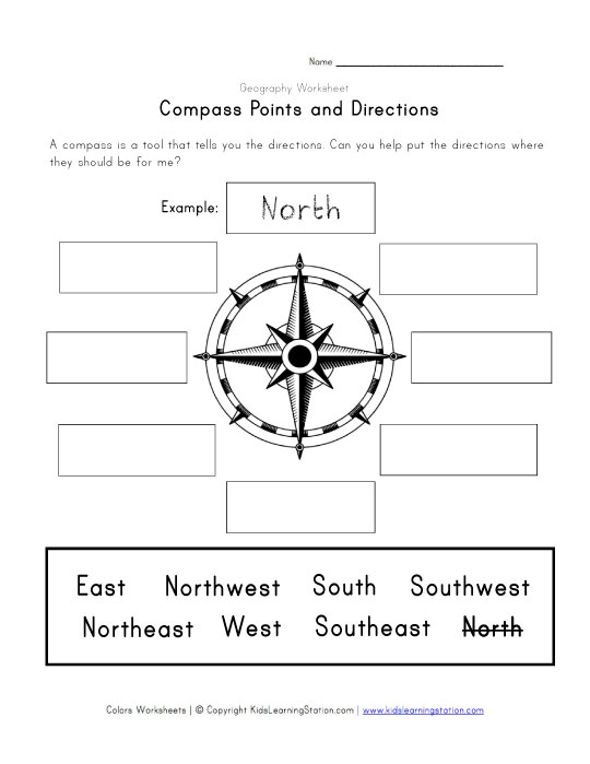 Compass Points and Directions Worksheet Compass Points and Directions Worksheet