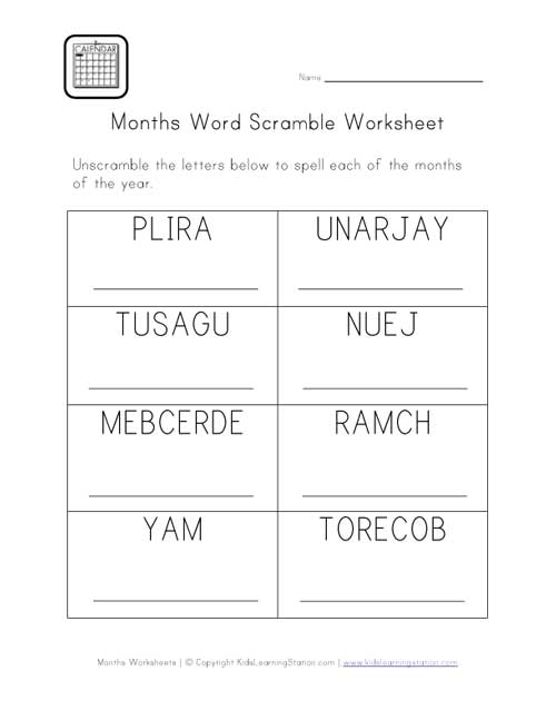 Months Word Scramble