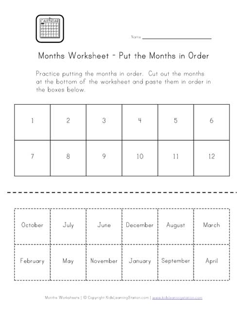Months Worksheet - Put Days of Week in Order