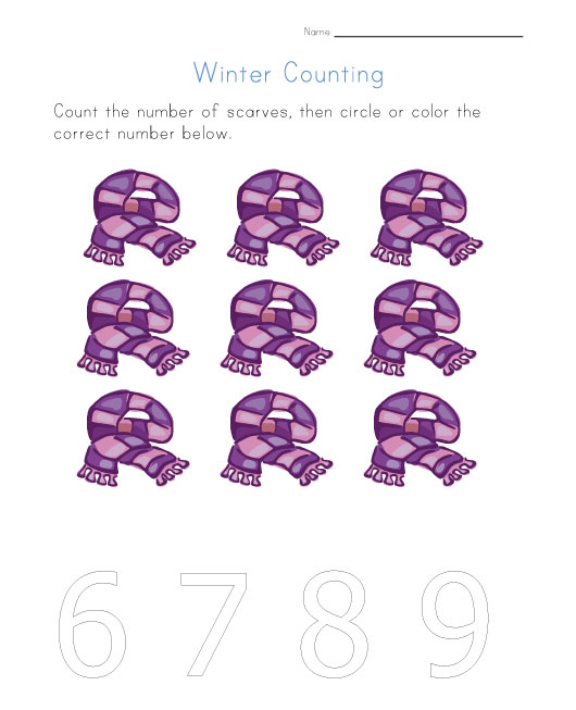 Winter Counting Worksheet - Number Nine