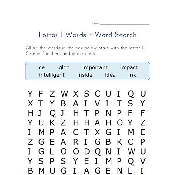 Word Search For The Letter I