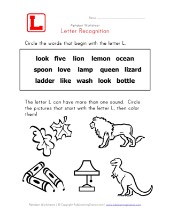 Letter L - Alphabet Recognition Worksheet | All Kids Network