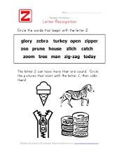 Letter Z - Alphabet Recognition Worksheet | All Kids Network