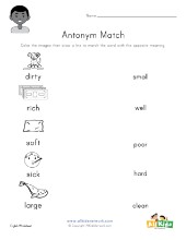 Antonym Worksheet - dirty, rich, soft, sick, large and dead | All Kids ...