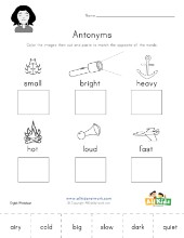 Antonym Worksheet - slow, bright, delicious, love, surprise and crowded ...