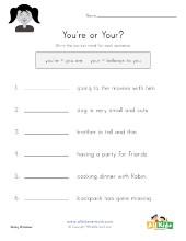 Use Your or You’re Worksheet | All Kids Network