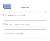 First Grade Pronoun Worksheet