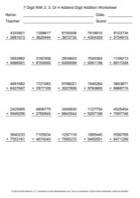7 Digit With 2, 3, Or 4 Addend Addition Worksheets | All Kids Network