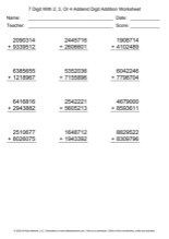 7 Digit With 2, 3, Or 4 Addend Addition Worksheets | All Kids Network