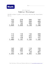 4 Digit, 3 Addend Addition Worksheet | All Kids Network