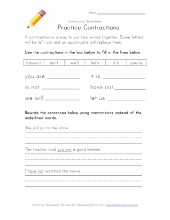 Contraction Matching Worksheet | All Kids Network