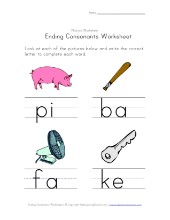 Learn Ending Consonants - Worksheet Three | All Kids Network