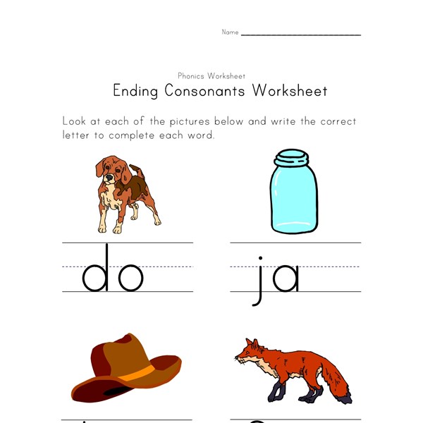 Learn Ending Consonants - Worksheet Three | All Kids Network