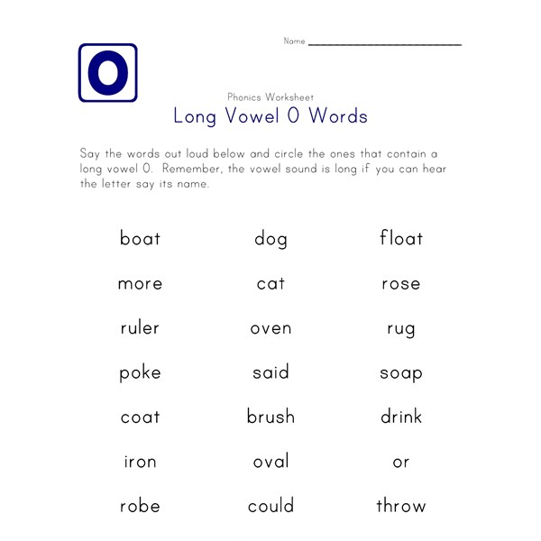 Long Letter O Worksheets