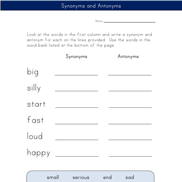 Synonyms and Antonyms Worksheet | All Kids Network