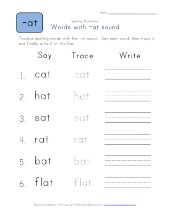 Spelling -at Words - 1st Grade Spelling Worksheets | All Kids Network