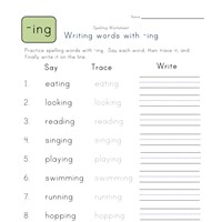 Words Ending in -ing Spelling Worksheets | All Kids Network