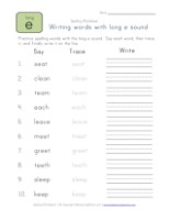 Long ee ea Words Spelling Worksheets | All Kids Network