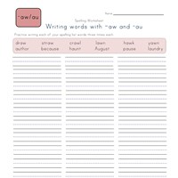 Spelling Worksheets for Words with -aw and -au Pattern | All Kids Network