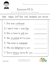 Synonym Worksheet - hurt, created, awful, bright, sure, narrated and ...
