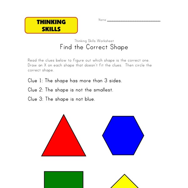 Thinking Skills Worksheet - Shapes Clues | All Kids Network