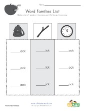 -ick Word Family Worksheets | All Kids Network