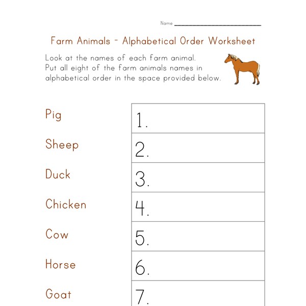 Farm Animals Worksheet - Alphabetical Order | All Kids Network