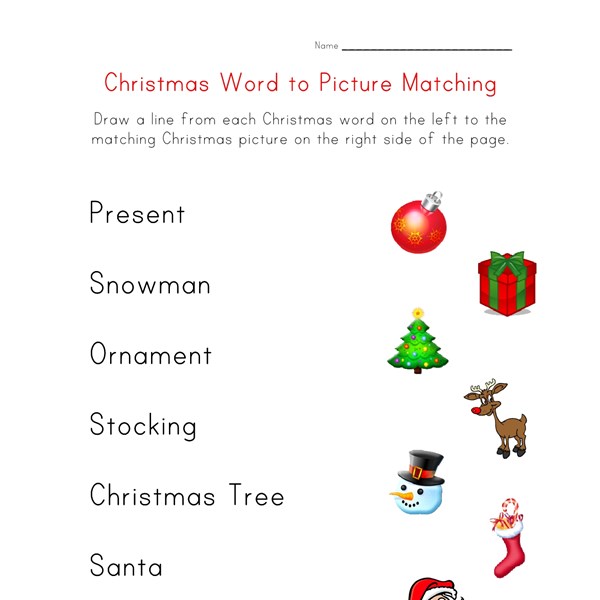 Christmas Word Matching Worksheet for Kids | All Kids Network