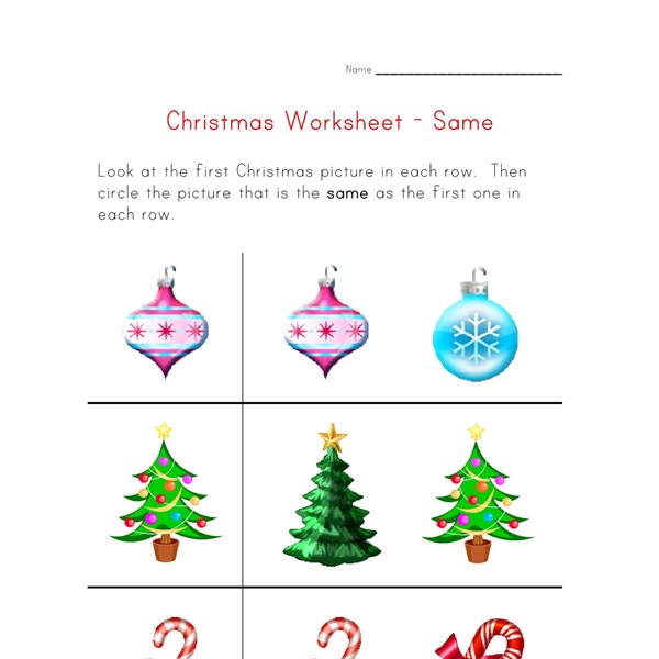 Christmas Worksheet - Recognize Same Things | All Kids Network