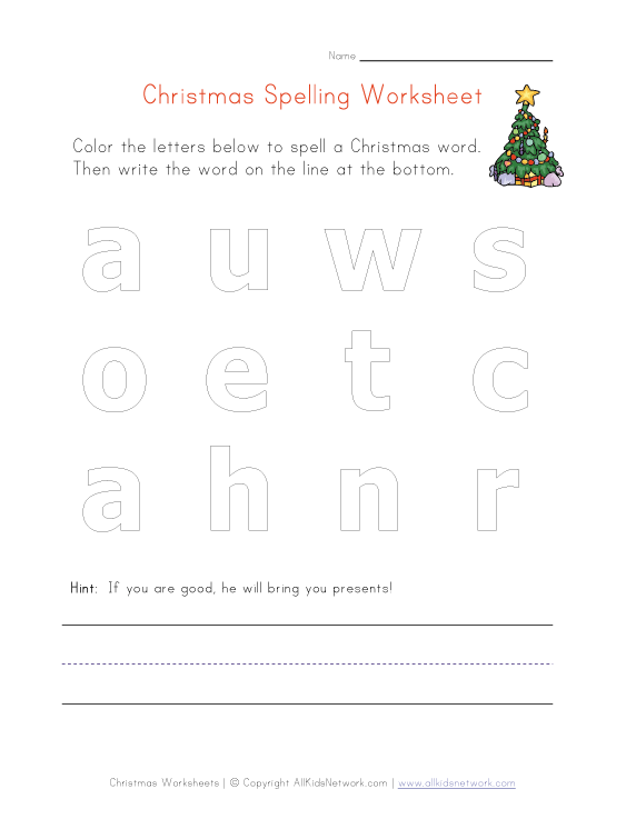 Christmas Spelling Worksheets
