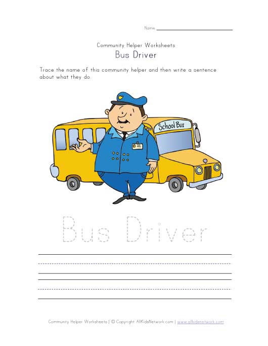 Bus Driver Community Helper Worksheet