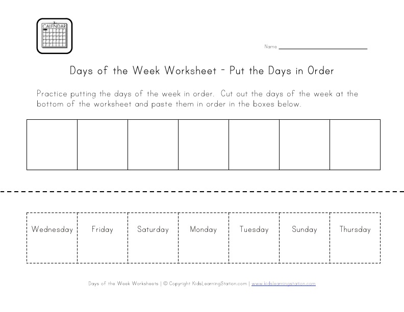 Days Of The Week Worksheets Pdf For Kindergarten