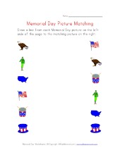 Memorial Day Number Matching Worksheet | All Kids Network